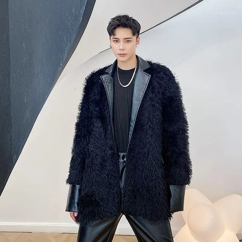 Winter Mens Vintage Leather Faux Coat With Fur Splice Casual Suit ...