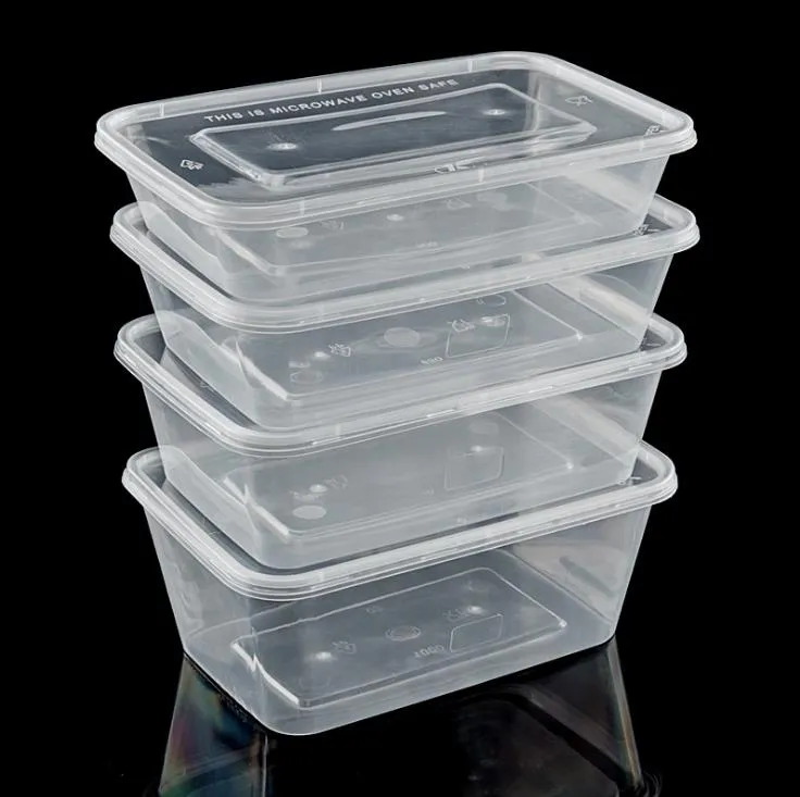 Disposable Plastic Rectangle Food Containers with Lids 500-1000 ml, for ...