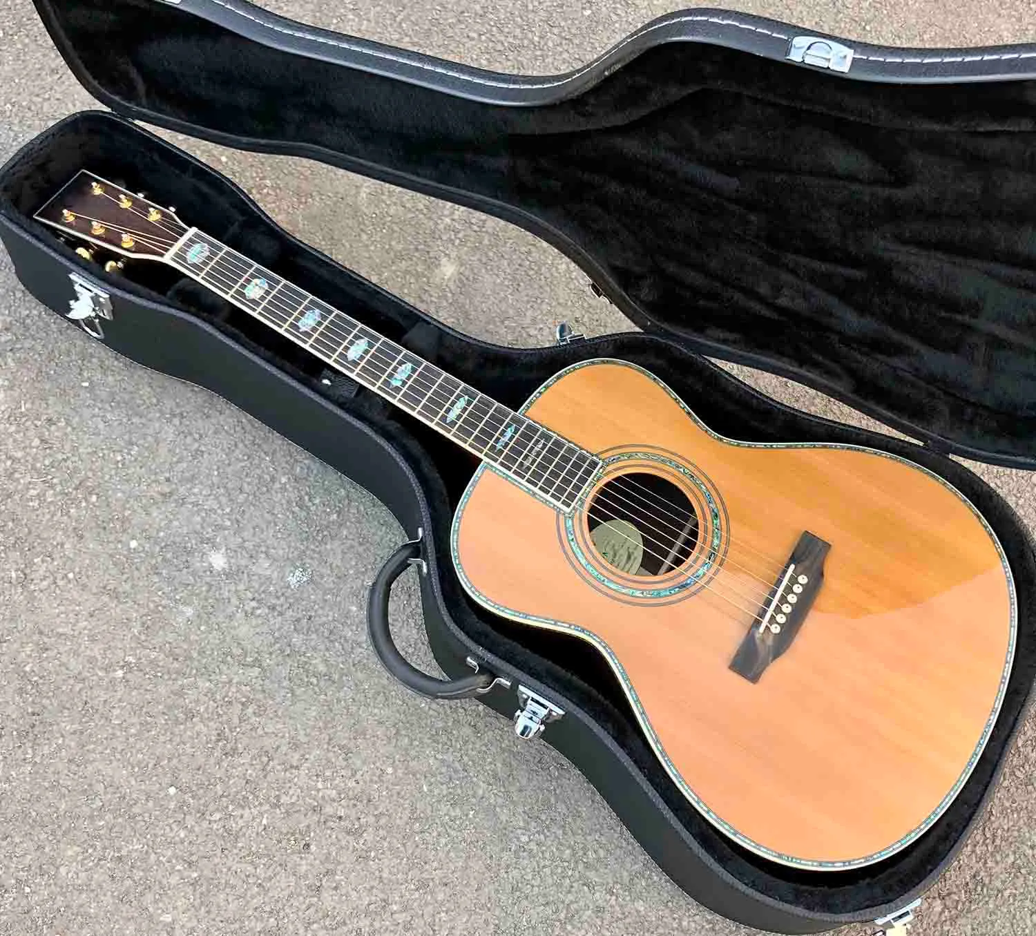 Custom OM 45s Acoustic Guitar Round Body Solid Top Guitar WITH HARDCASE ...