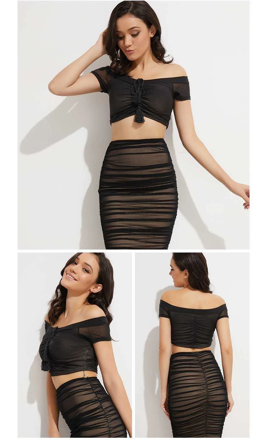 Colysmo Stretchable Off Shoulder Lift Up Drawstring Women Pleated Mesh