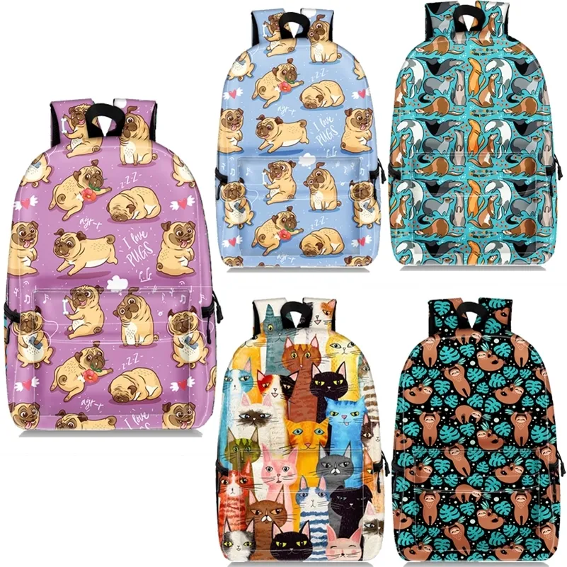Funny Animal Dog Cat Sloth Printed Backpack Student School Bag Teens ...