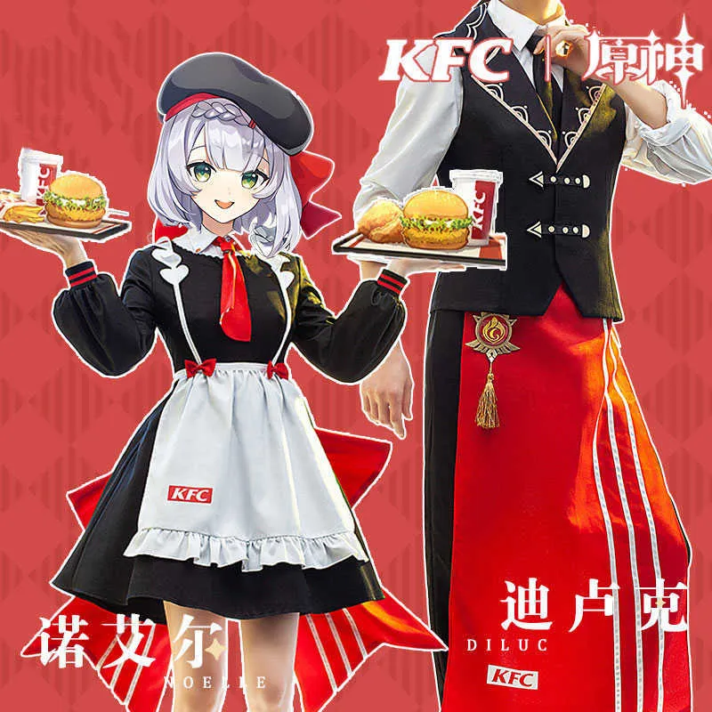 Genshin Impact KFC Cooperation Noelle Diluc Cosplay Costume Womens Maid ...