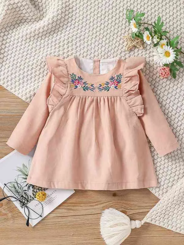 Baby Floral Embroidery Corduroy Dress with Ruffle Trim from Dhgate Girl ...