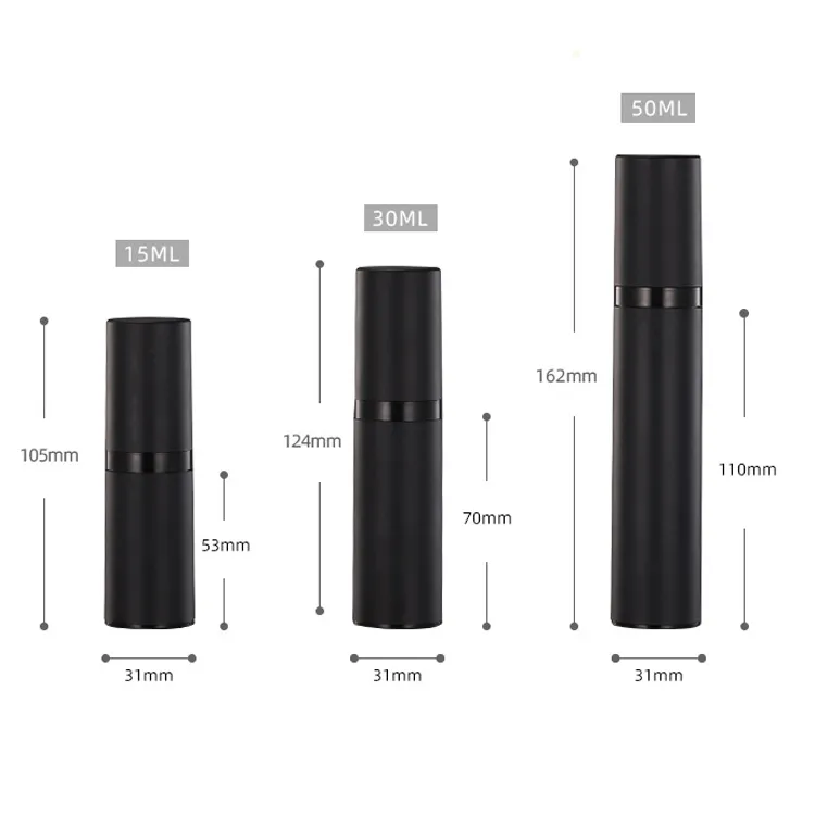 Black Airless Cosmetic Pump Bottle With Pump 15ml, 30ml Sizes For Lotion, Cream, And Vaccum ...