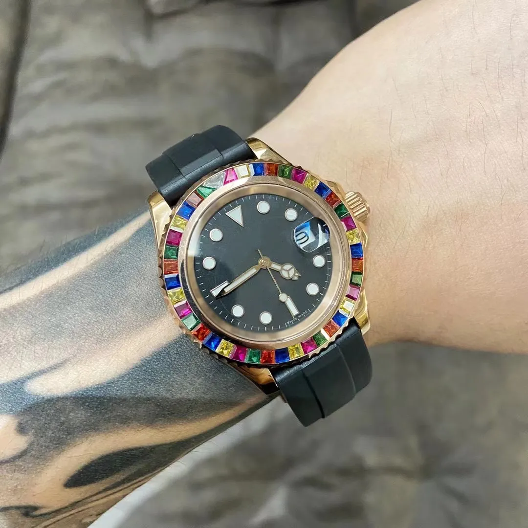 Luxury Automatic Diamond Wristwatch: Blue Gem Glass, Ceramic Rotating ...