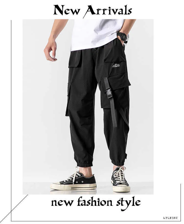 Mens Black Harem Joggers With Multi Pocket Ribbons 2020 Spring Hip Hop