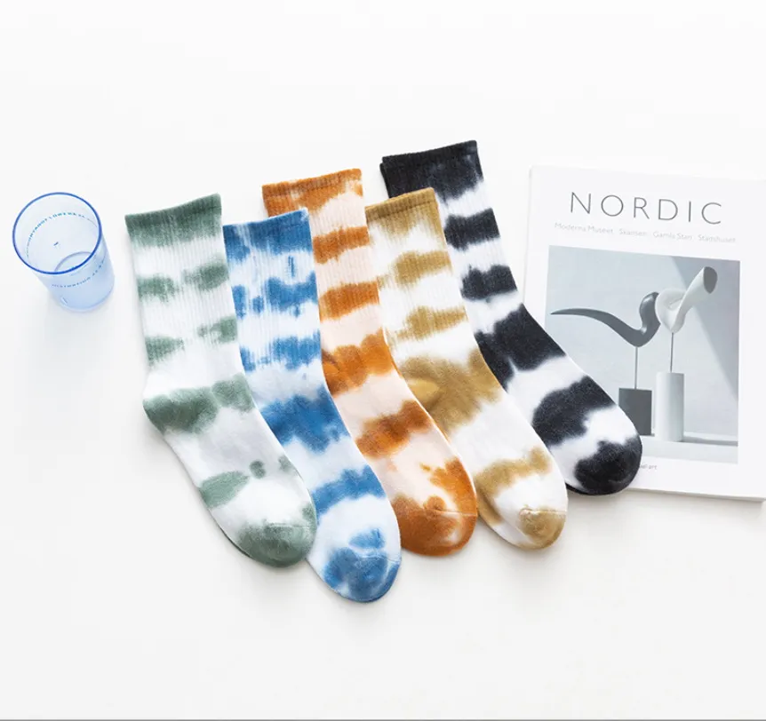 Tie Dye Ladies Socks Stripe Women Cotton Fabric Middle Tube Socks ...