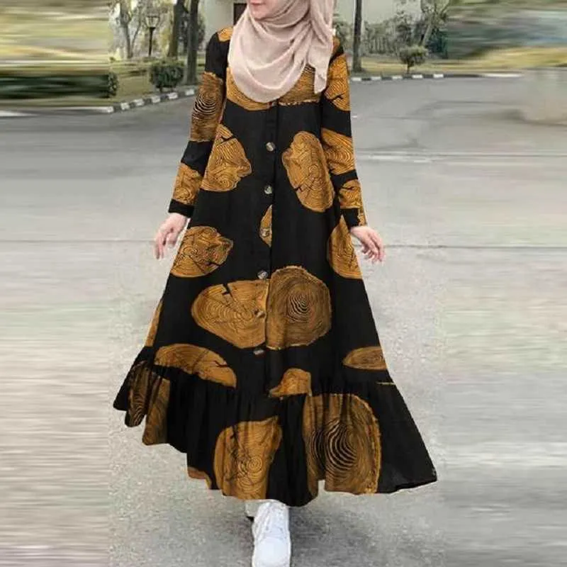 Plus Size Muslim Women Maxi Dress Long Sleeve Halter Neck Natural ...