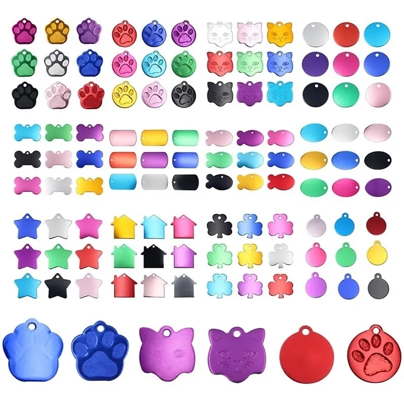 50-Piece Aluminum Pet ID Tags - Blank Bone & Paw Designs, Dog & Cat ...