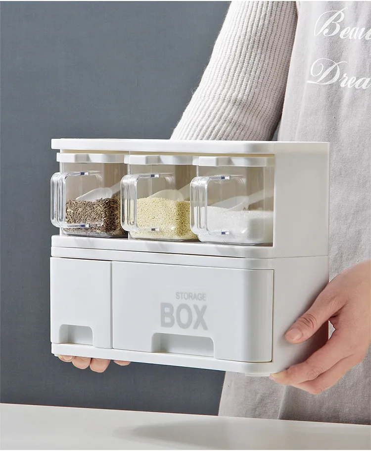 Drawer Type Kitchen Seasoning Organizer Set Plastic Spice Rack With ...