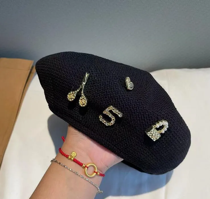 Luxury Womens Cross Letter Five Embellished Beret Designer Breathable ...