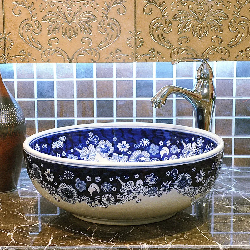 Handmade Blue and White Ceramic Washbasin - Art Lavabo Sink, Counter ...