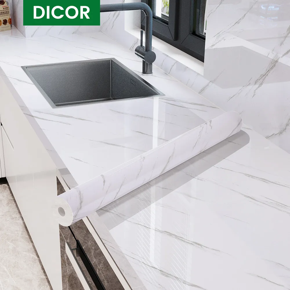 New Modern Kitchen Stickers Waterproof Oilproof Classic Marble Pattern ...
