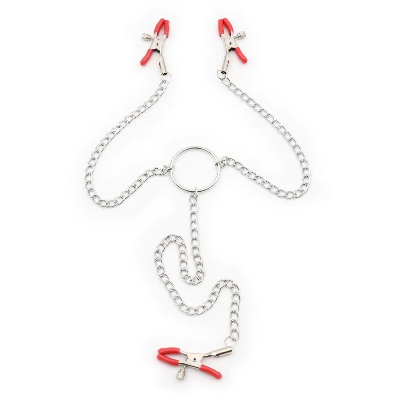 Three Nipple Clamps With Chain Breast And Labia Accessories For Adult