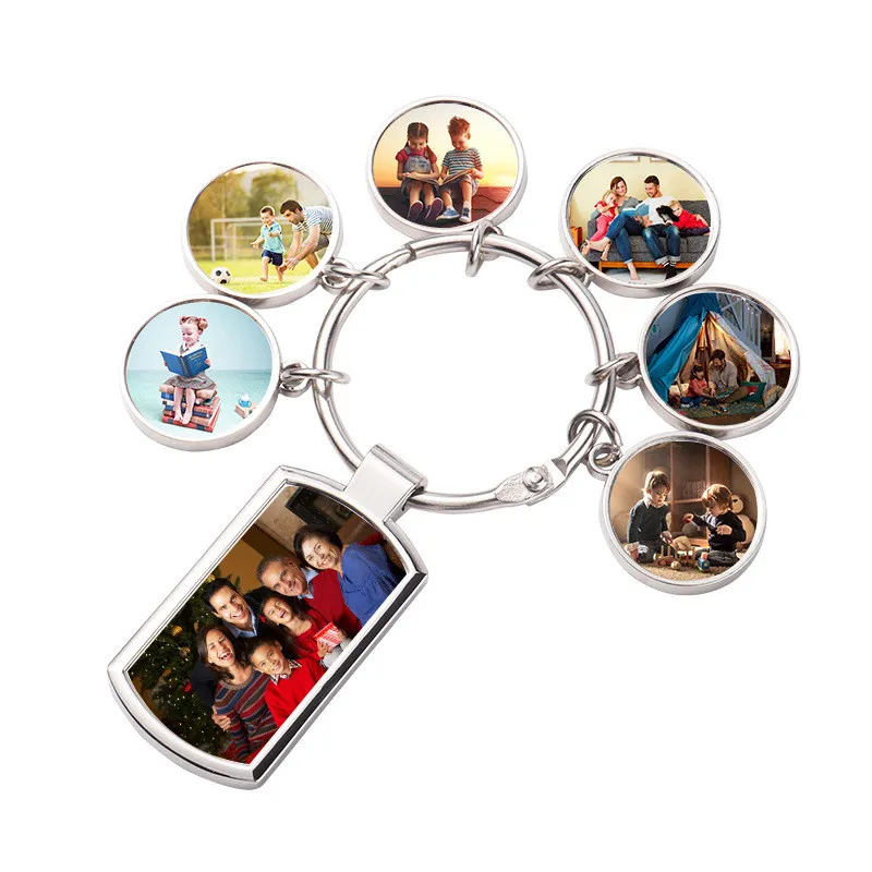 Designer Sublimation Personalized Photo Keychains Set Six Round Alloy ...