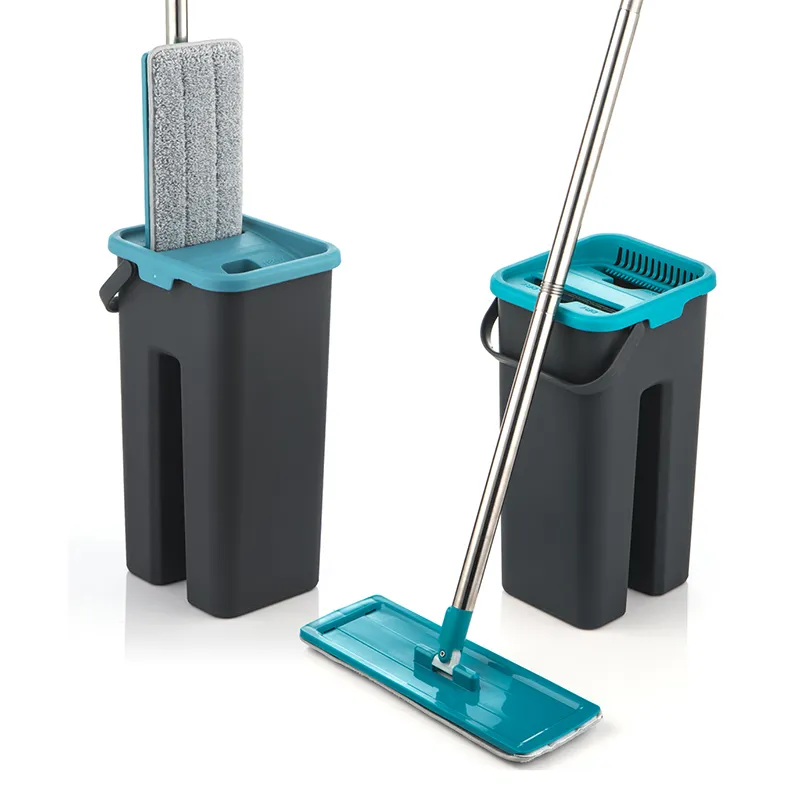 Hand Free Flat Floor Mop with Washable Pads & Mop Cleaner Bucket ...