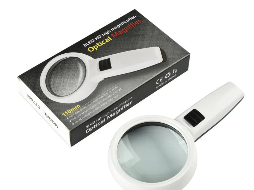 DT7666 30x HD Handheld Magnifier with Double Glass Lens and LED Light ...
