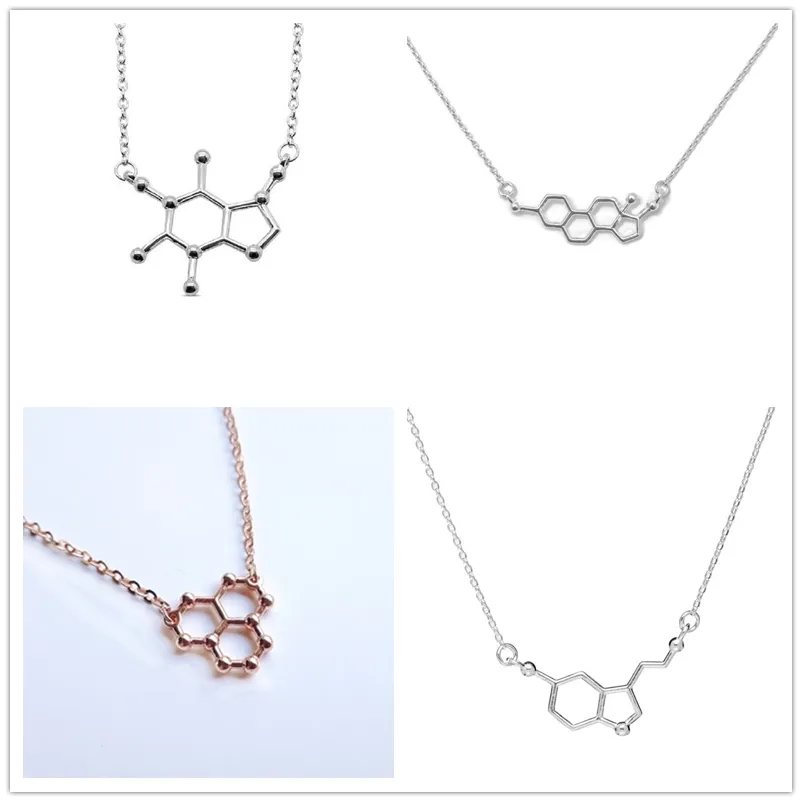Gold Molecule Necklace - Caffeine, Water, Heart, Apple, Geometric Chain ...