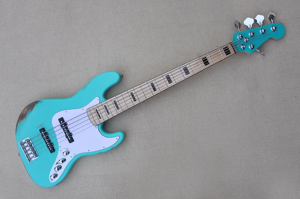 Factory Custom Green 5 String Electric Bass Guitar... From ...