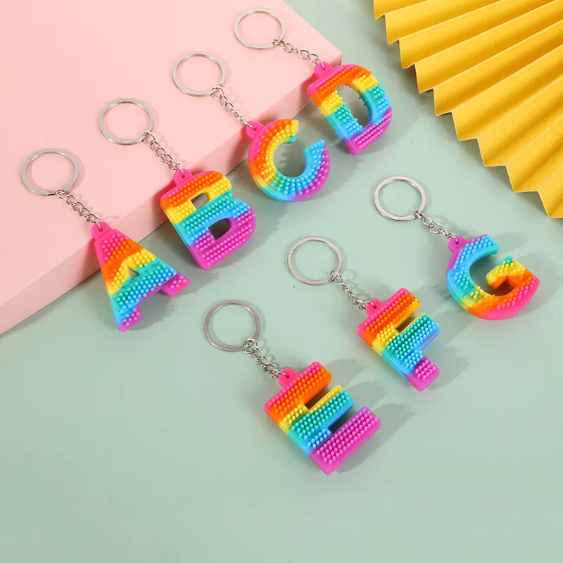 Fidget Toy Keychain Furry Alphabet Letter Keychain Rainbow Sensory ...