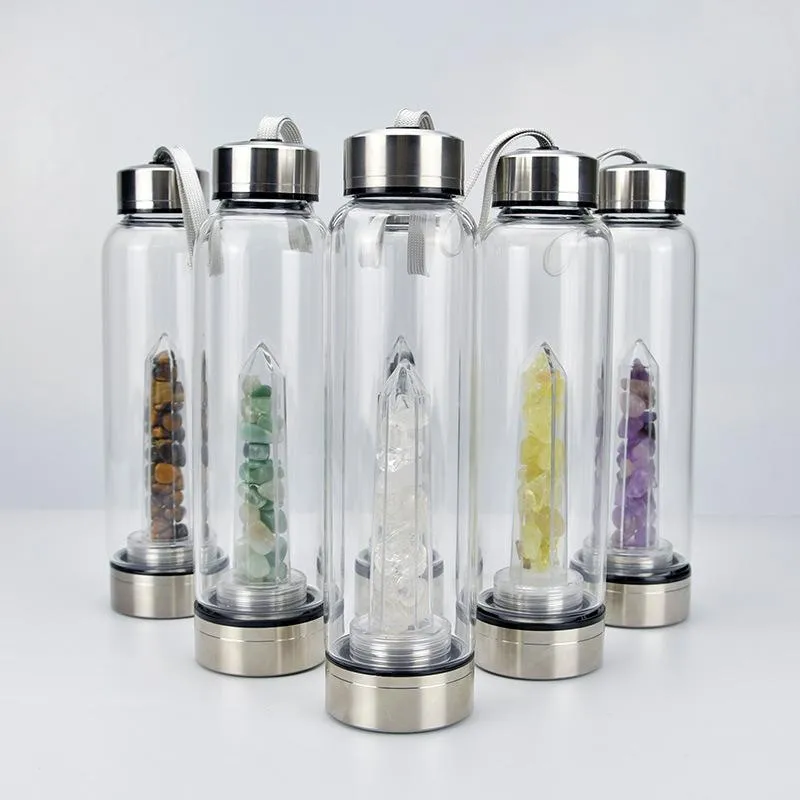Natural Quartz Gemstone Glass Water Bottle Direct Drinking Crystal Cup ...