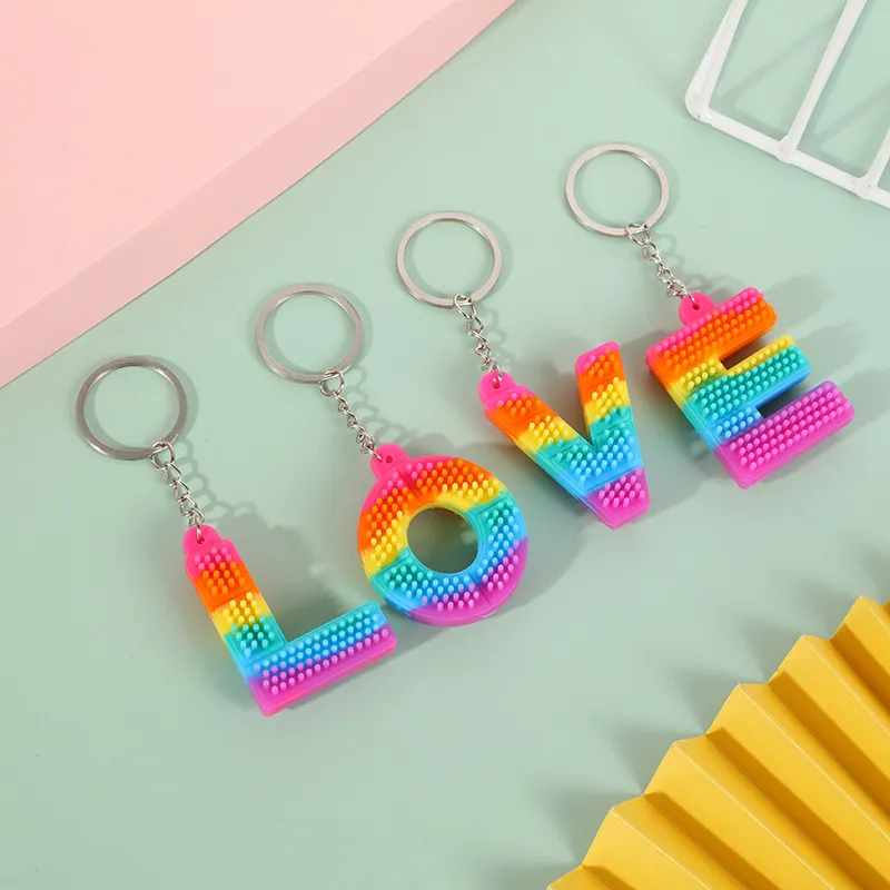 Fidget Toy Keychain Furry Alphabet Letter Keychain Rainbow Sensory ...