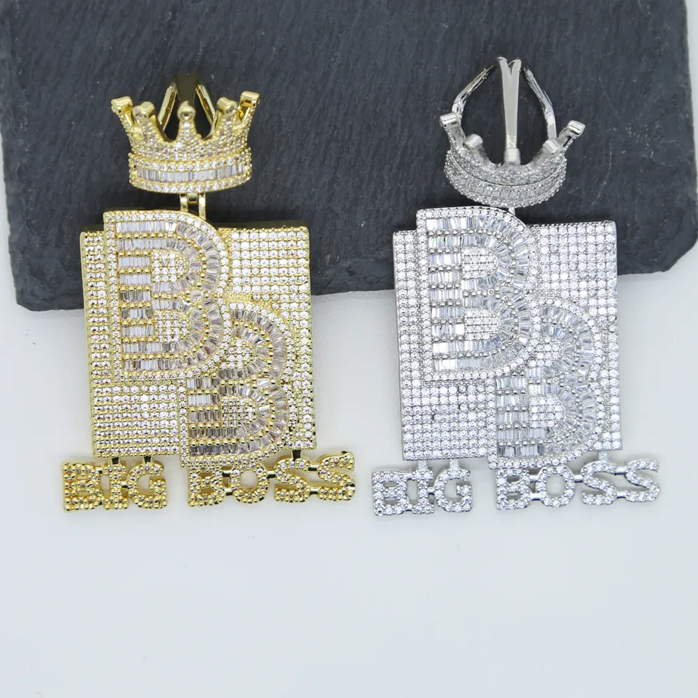 Iced Out Initial Letter Pendant Necklace with Crown - Rope Chain Hip ...