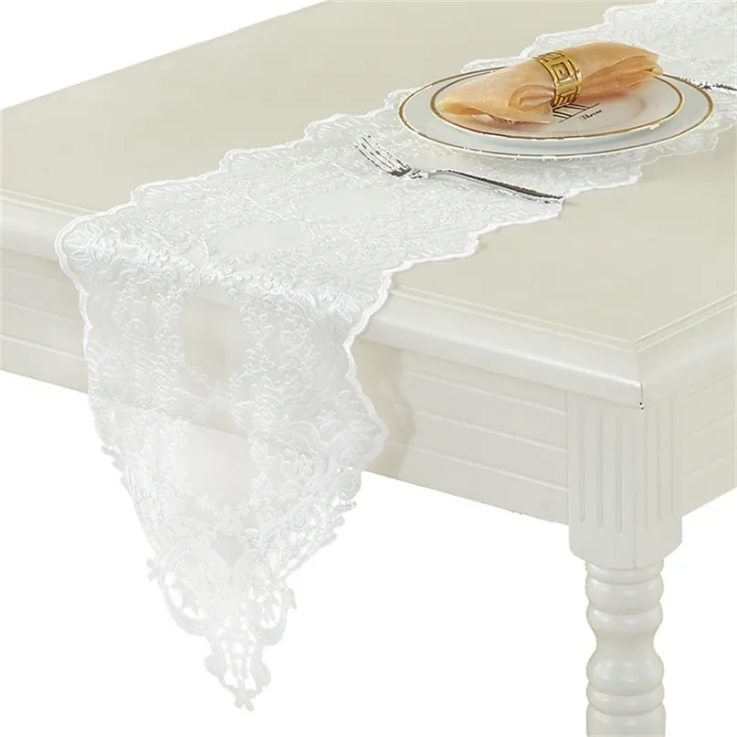 European Style Crochet Lace Table Runner White Lace Luxury Dinning Tea ...