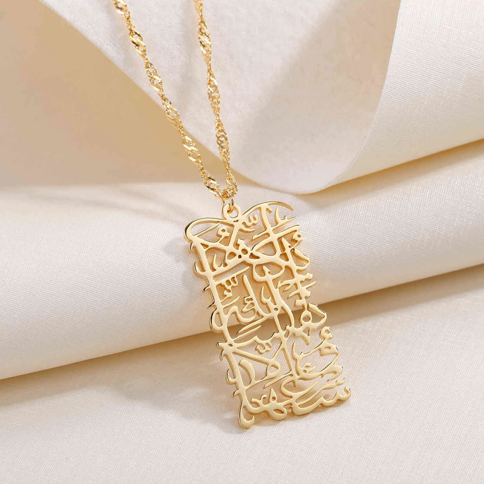 Arabic Calligraphy for Women Jewelry Custom Name Necklaces Stainless Steel Gold Islamic Muslim Pendant Gift 211110