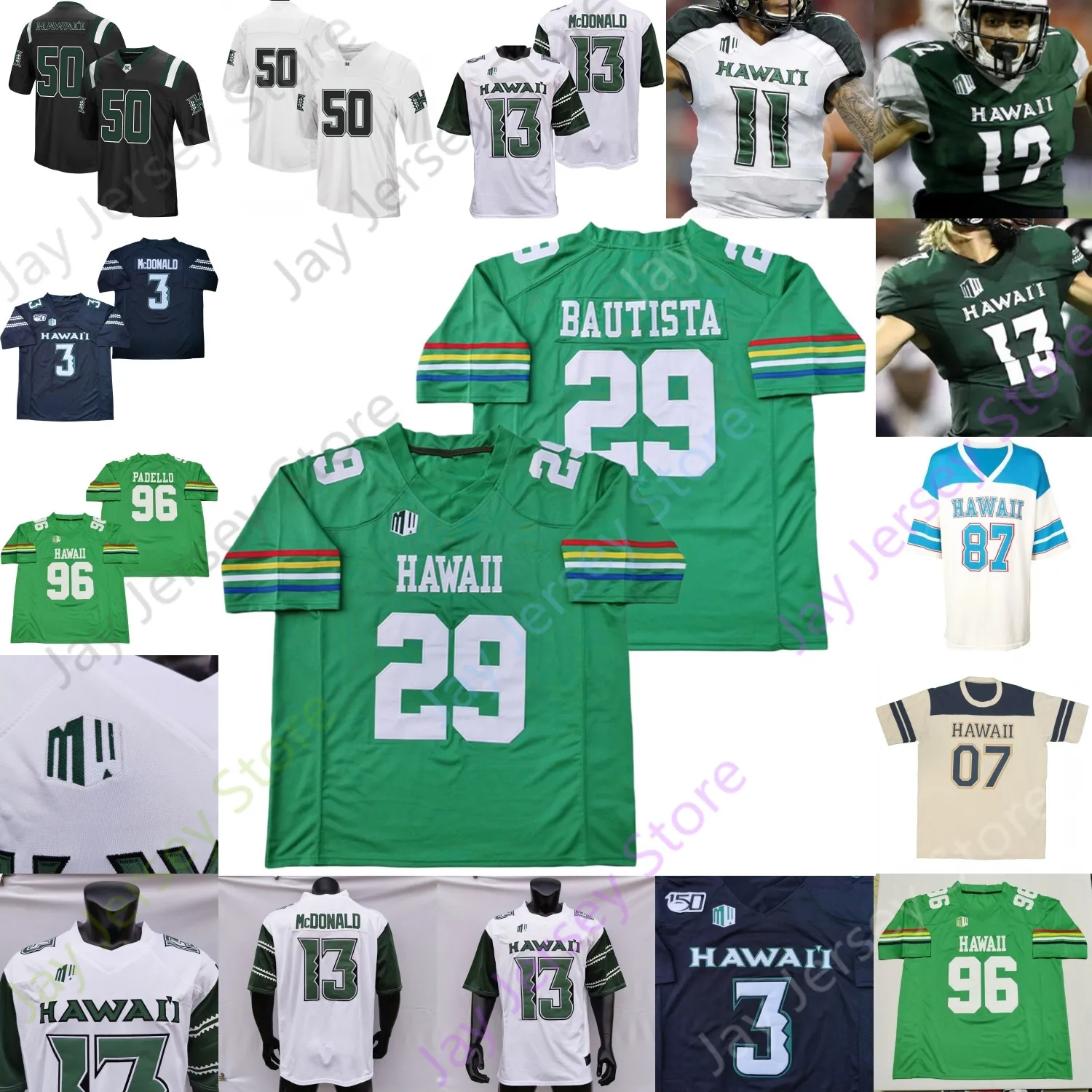 Hawaii Football Jersey NCAA College Cole McDonald Brayden Schager Joey ...