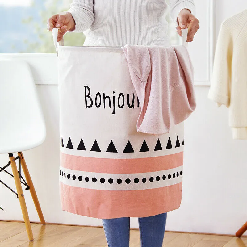 Foldable Cotton Linen Laundry Basket - Large Capacity, Cartoon Design ...