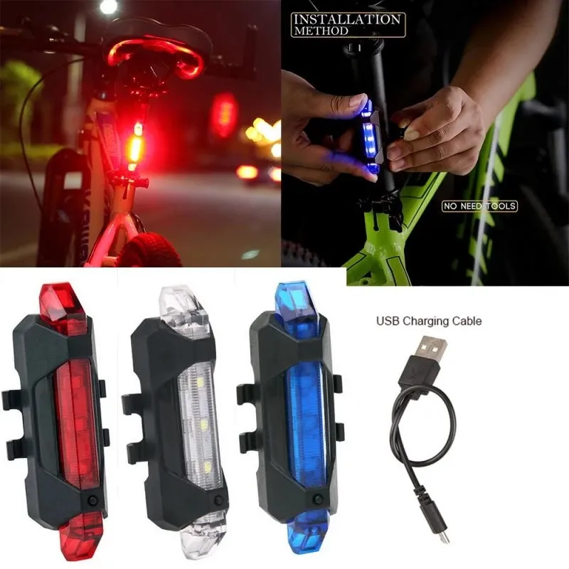 USB Rechargeable LED Bike Tail Light Waterproof Rear Bicycle Safety ...