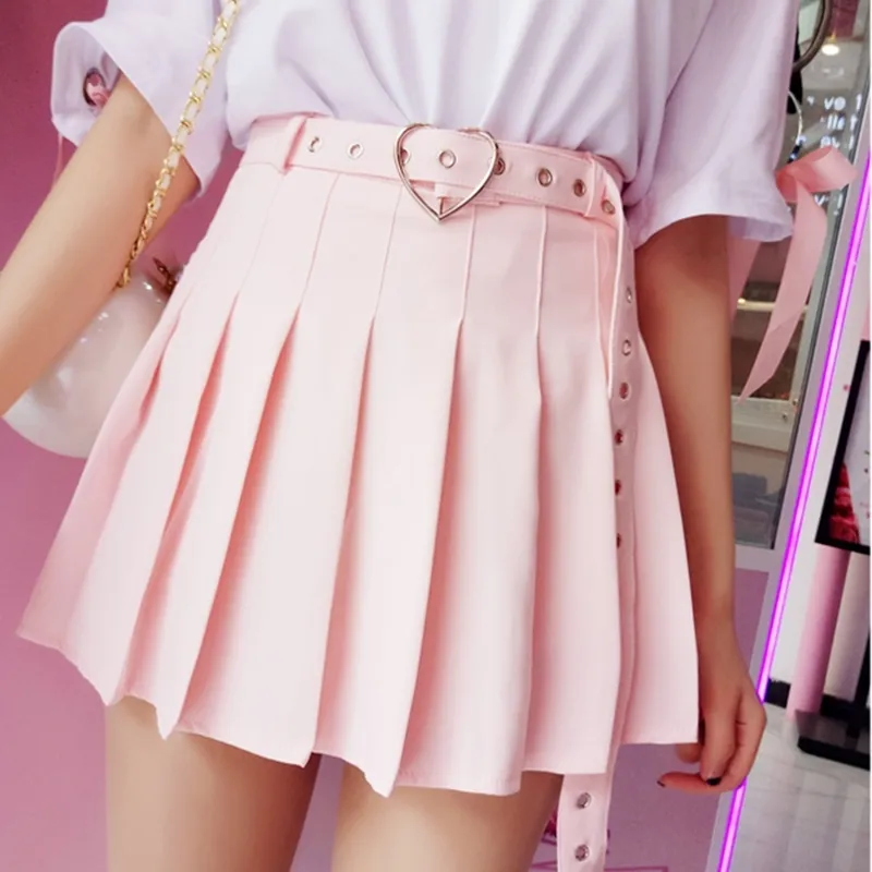 Japanese Fashion Women's Sweet Skirt: High Waist Love Heart Belt ...