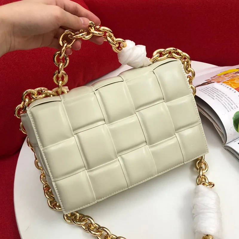 Women Thick Metal Chain Shoulder Bags Designers Woven Soft Square ...