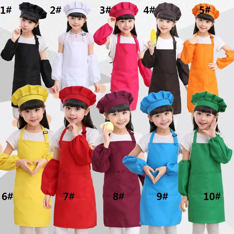Youth Chef Hat And Apron Set Kids Cooking Baking Art Smock With Sleeves ...
