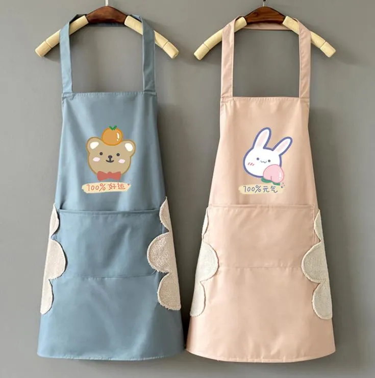 Waterproof & Oil-Proof Kitchen Apron with Hand Wipes - Adjustable ...