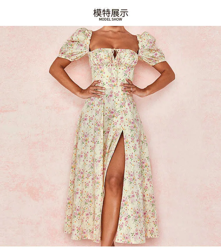 Floral Dress Women Summer Fashion French Elegant Puff Sleeve Floral Dress Women Summer Fashion French Elegant Puff Sleeve
