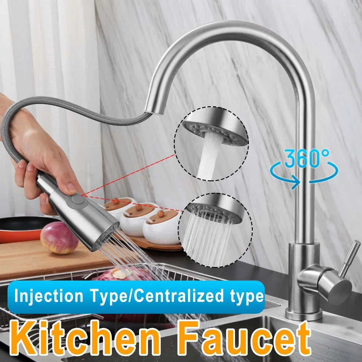 Touch Control Kitchen Faucet Silver Single Handle Pull Out Kitchen Sink ...