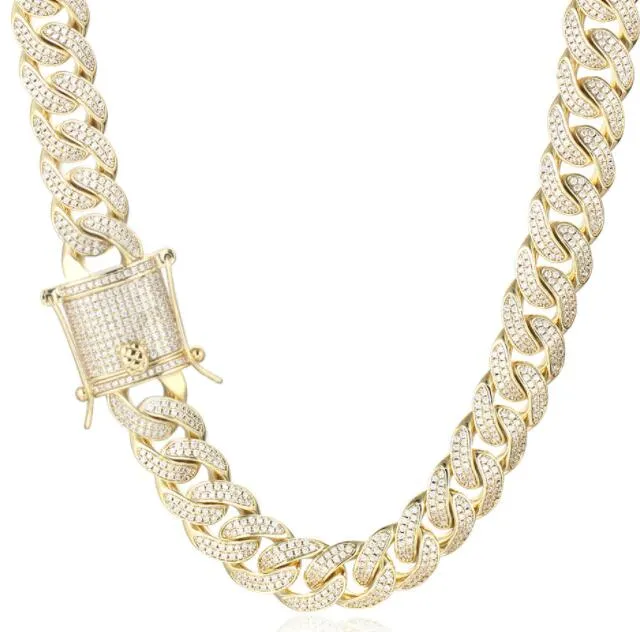 Miami Cuban Link Chains 12mm Hip Hop Full Diamond Rhinestone Cuban ...