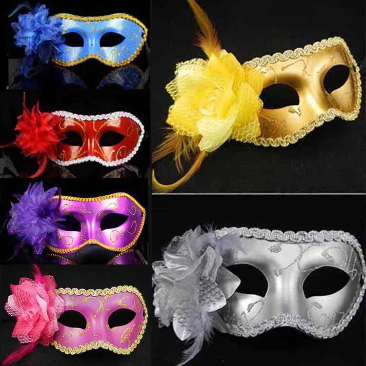 Feathered Venetian Masquerade Bona Fide Masks With Flower Design For ...
