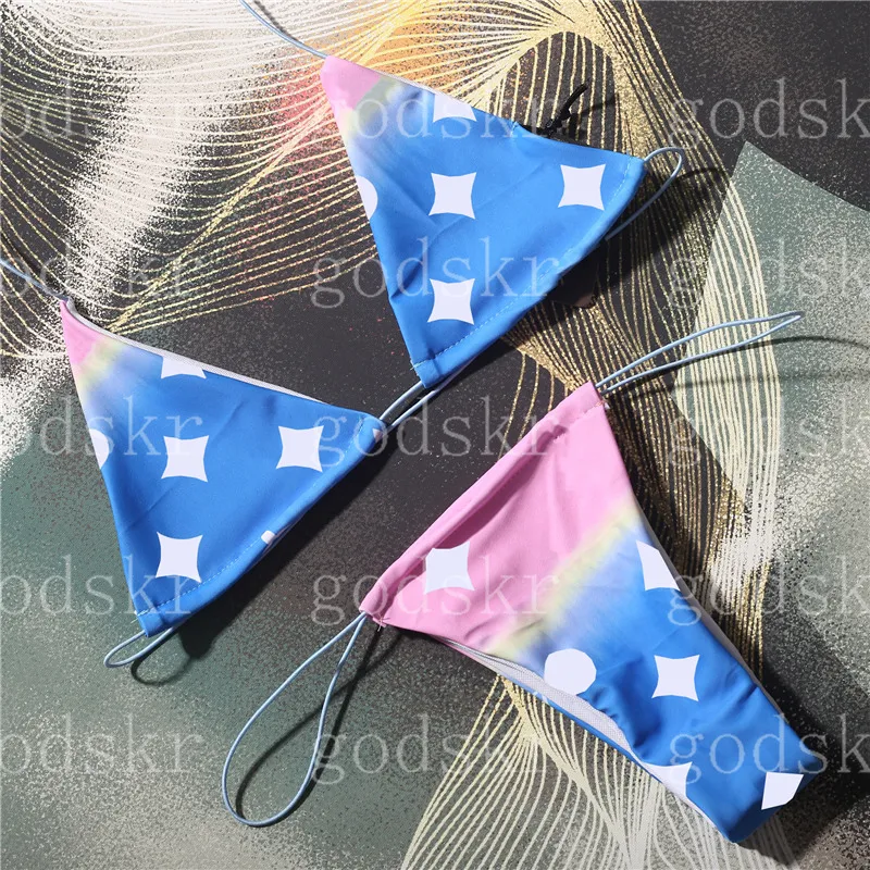 Women's Letter Print Triangle Bikini Set With Adjustable Spaghetti ...