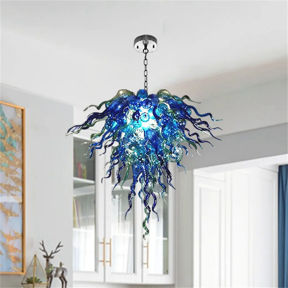 Hand Blown Coral Shaped Blue Glass Blue Glass Chandelier With Chain ...