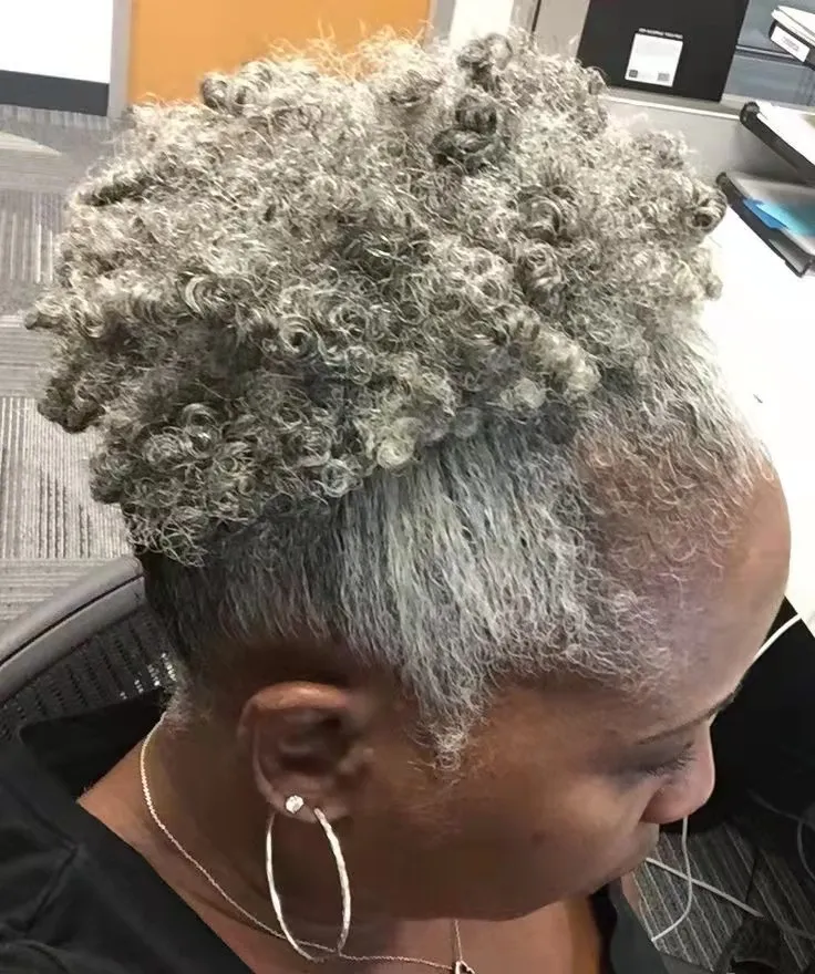 Salt and pepper natural human hair drawstring ponytail extension for ...