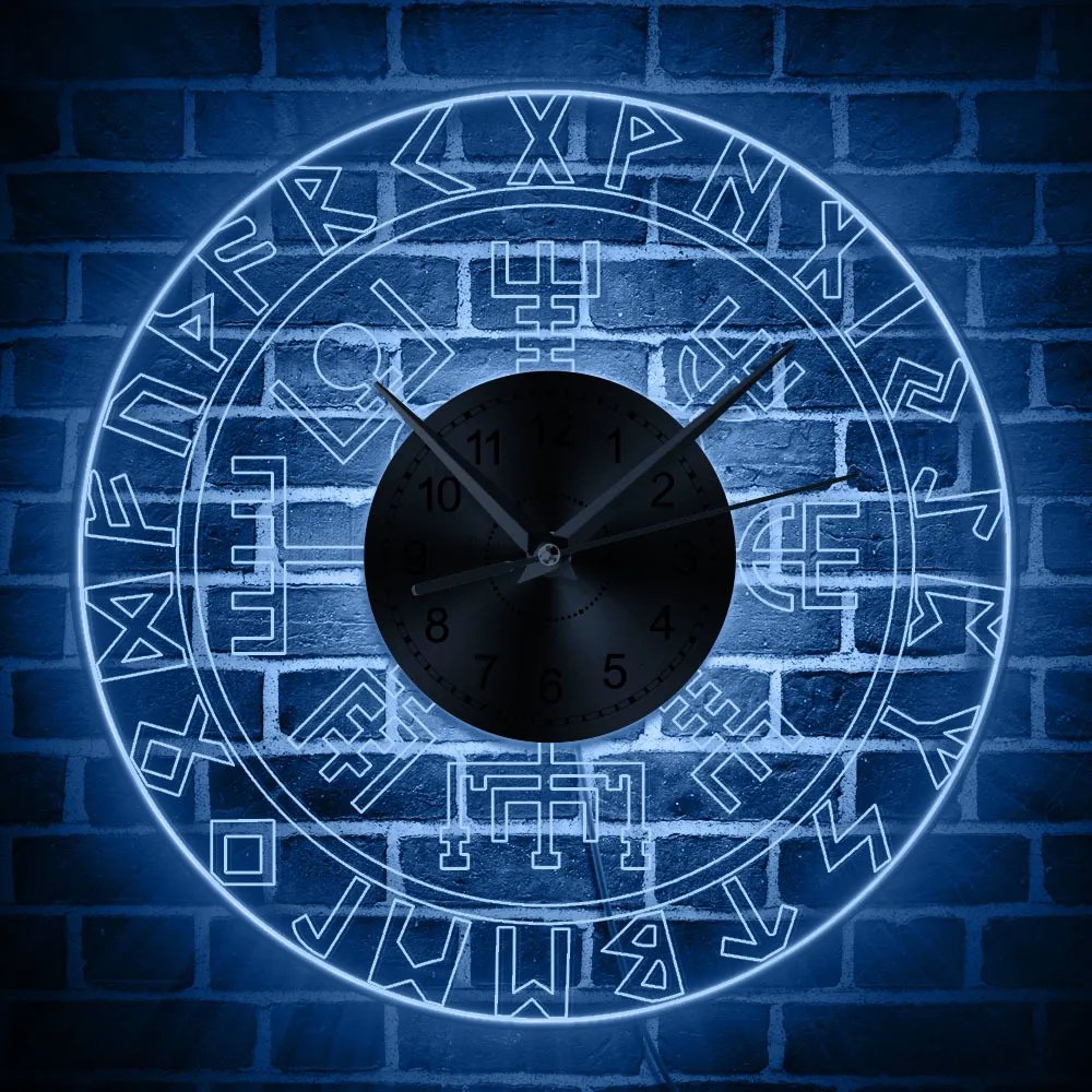 Norse Rune Compass LED Wall Clock: Luminous Acrylic Viking Runes Light ...
