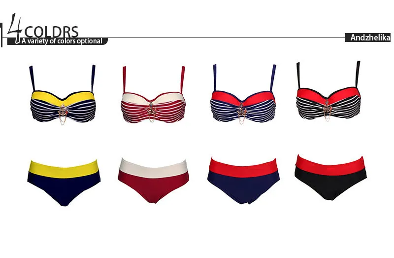 Andzhelika Sexy Striped Bandeau Plus Size Bikini Women's Swimsuit with ...