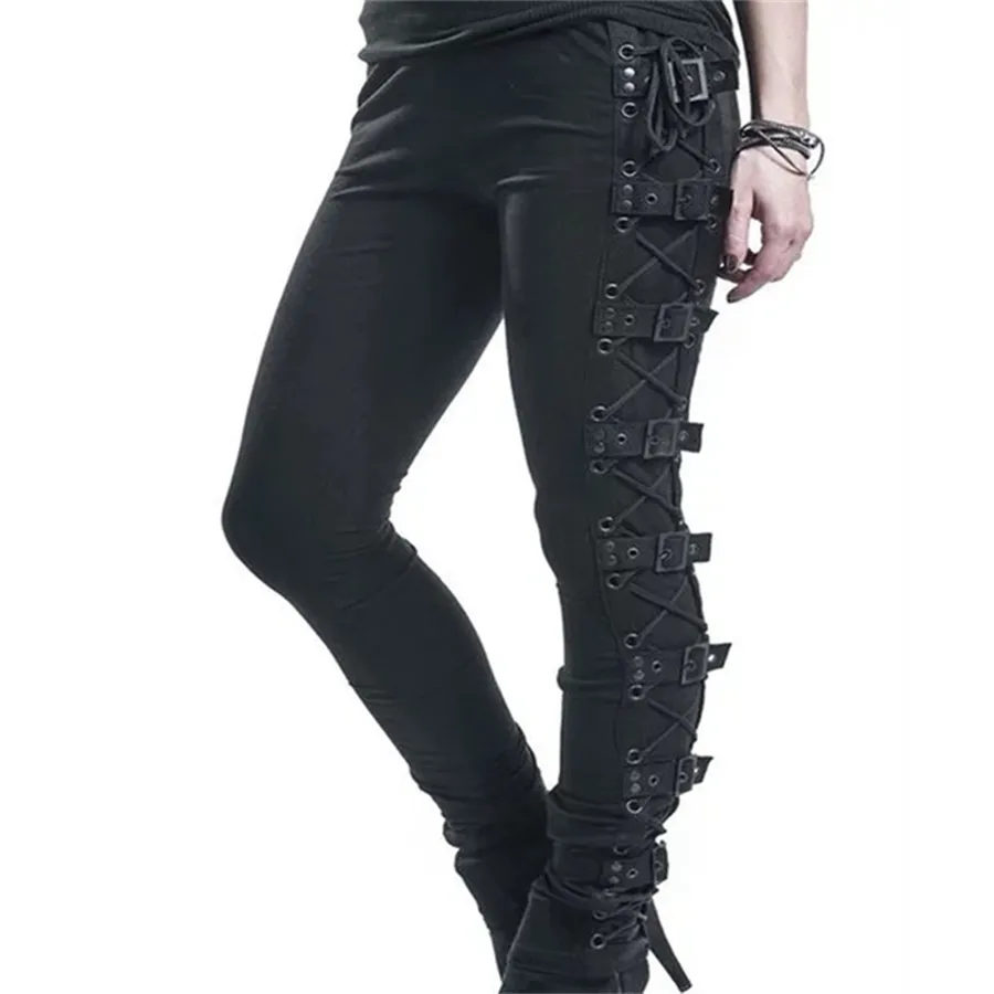 High Waist Cargo Pants: Buckle Detail, Gothic Punk Style, Plus Sizes ...