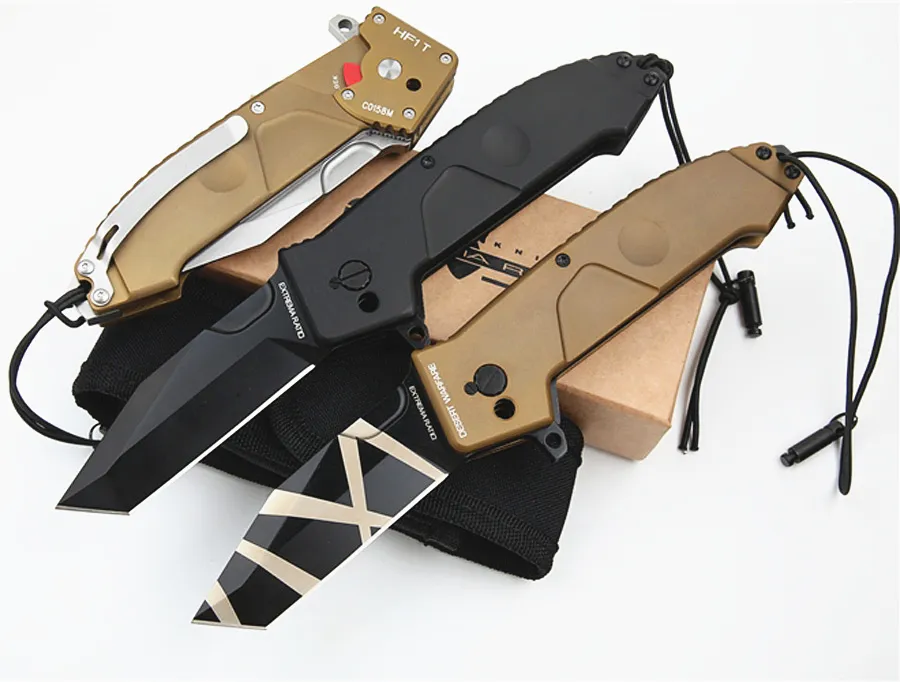 ER HF1 Survival Tactical Folding Knives - 440C Titanium Coated Tanto ...