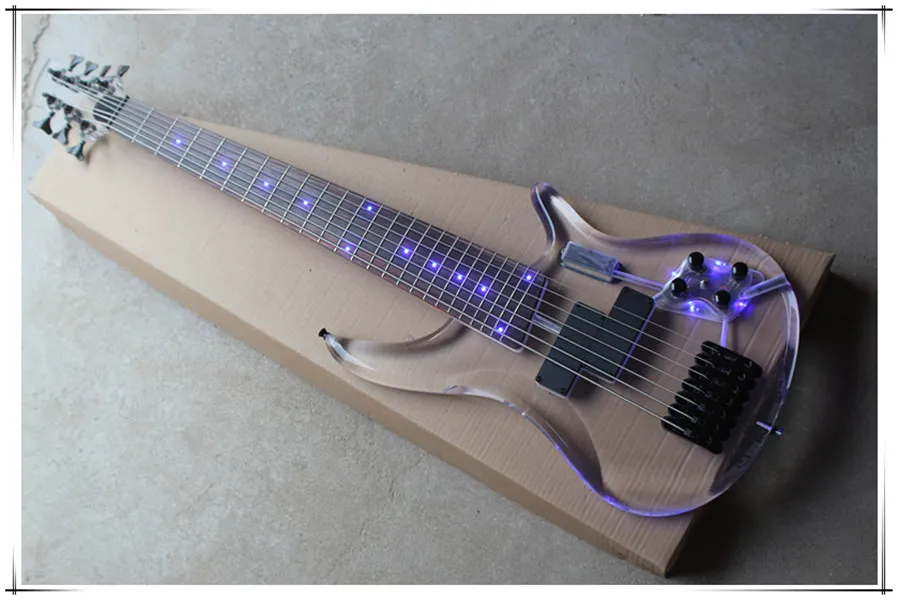 Acrylic Body 7 Strings 24 Frets Electric Bass Guitar With Led Light ...
