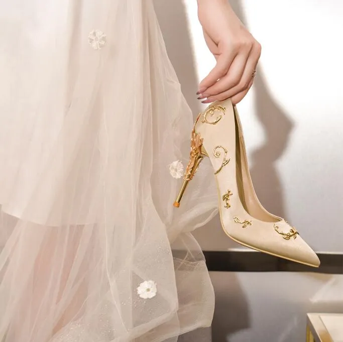 Designer Floral Beige High Heelss For Womens Wedding, Evening Party ...