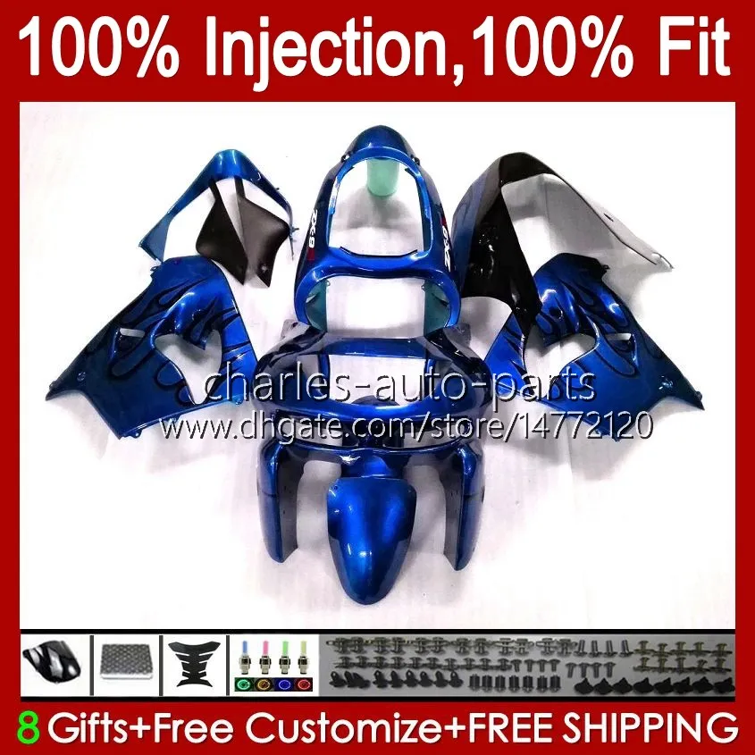 KAWASAKI ZX9R 1998 2001 Injection Fairing Kit Blue & Black Bodywork Set ...